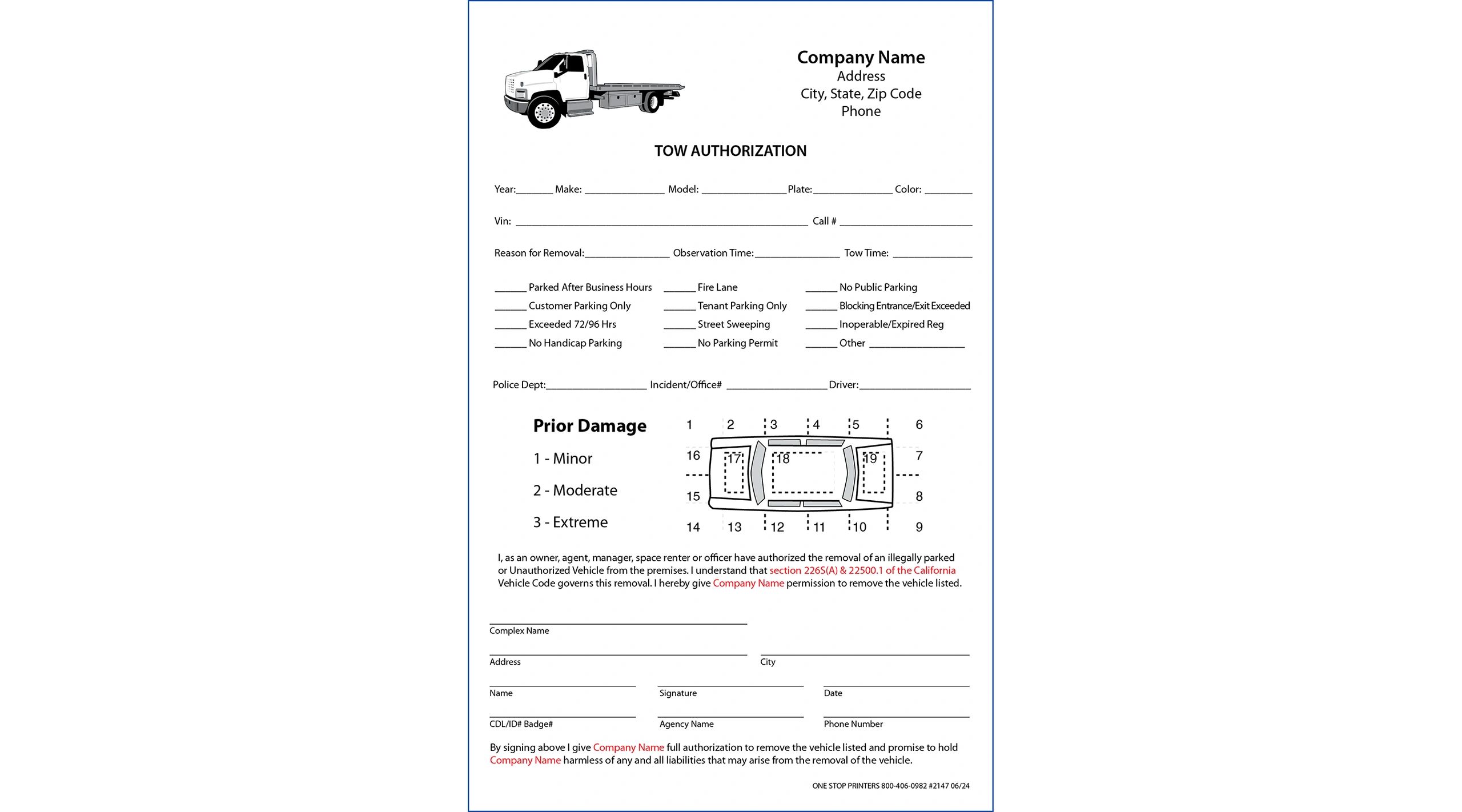 Tow Authorization Receipt