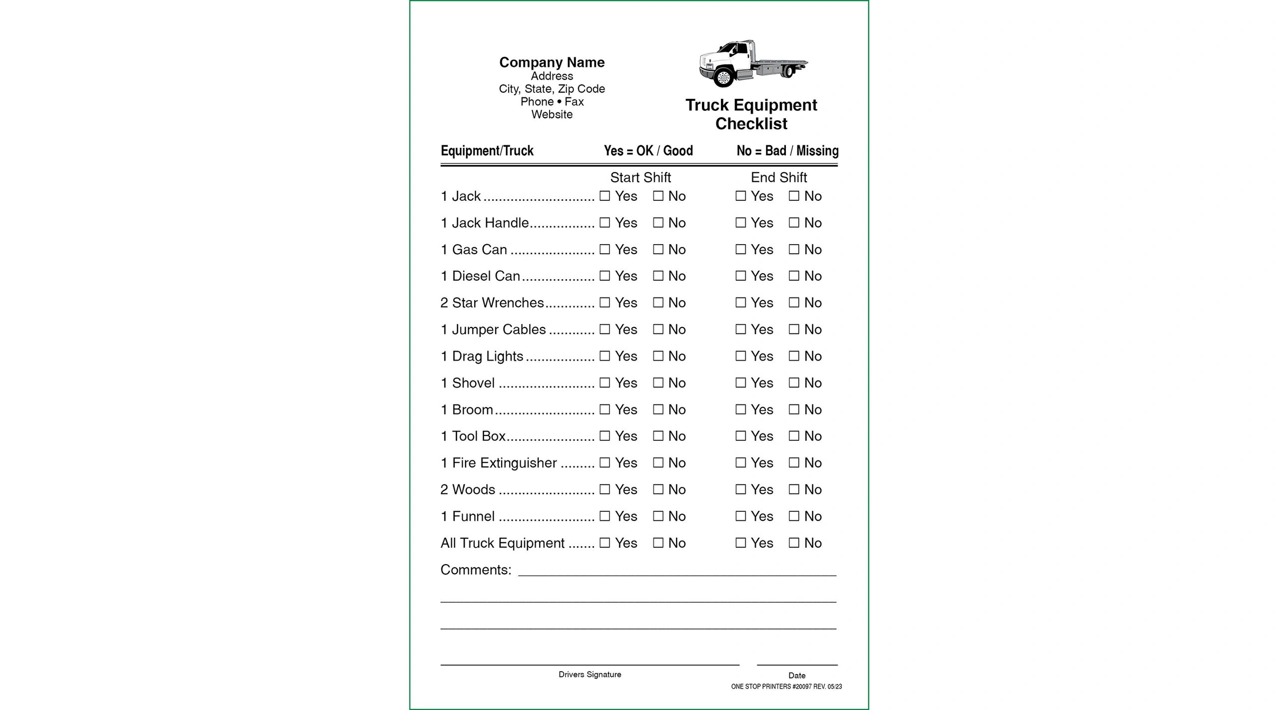 Tow Truck Equipment Checklist