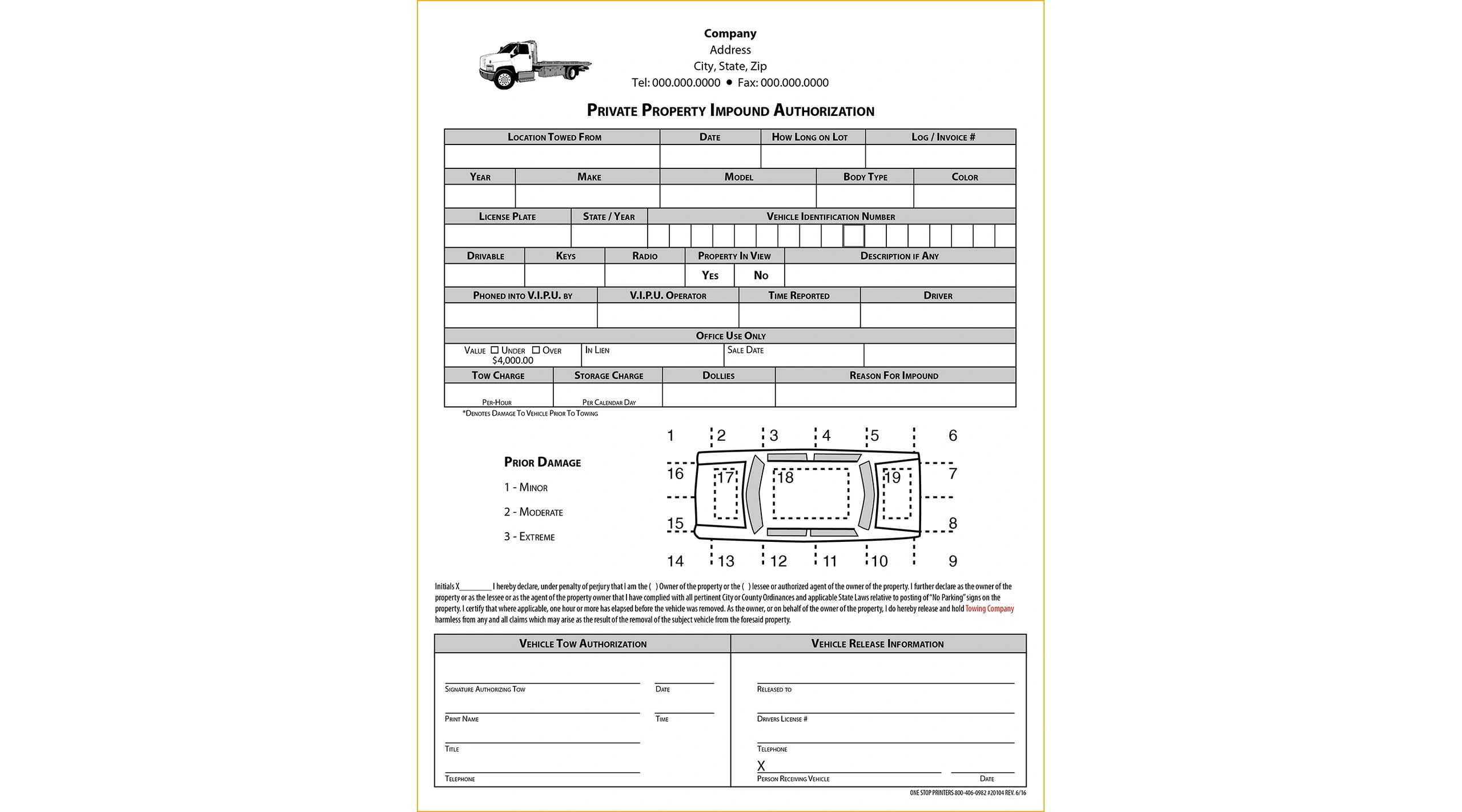 Towing Company Private Property Impound Authorization