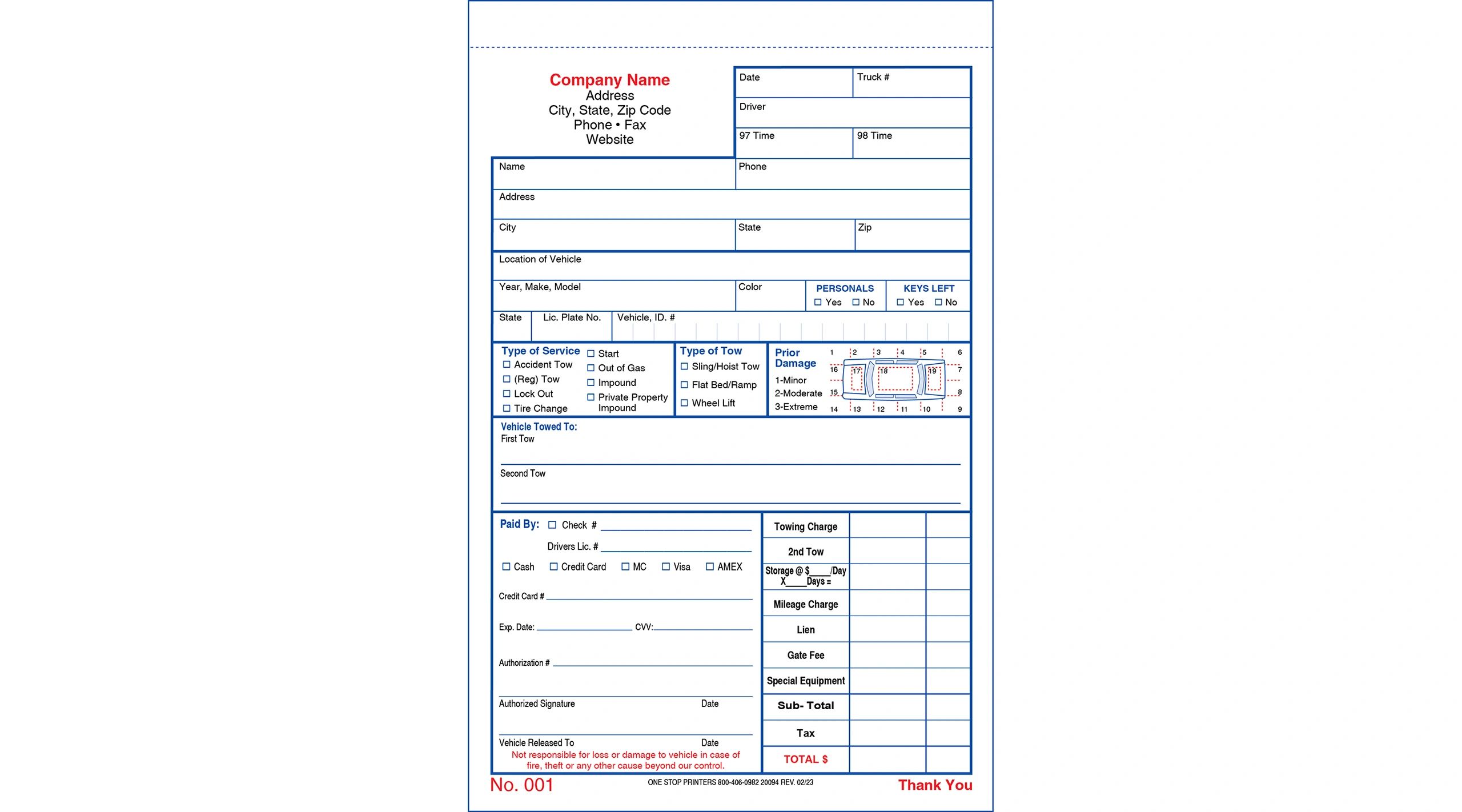 Towing Receipt and Towing Invoice