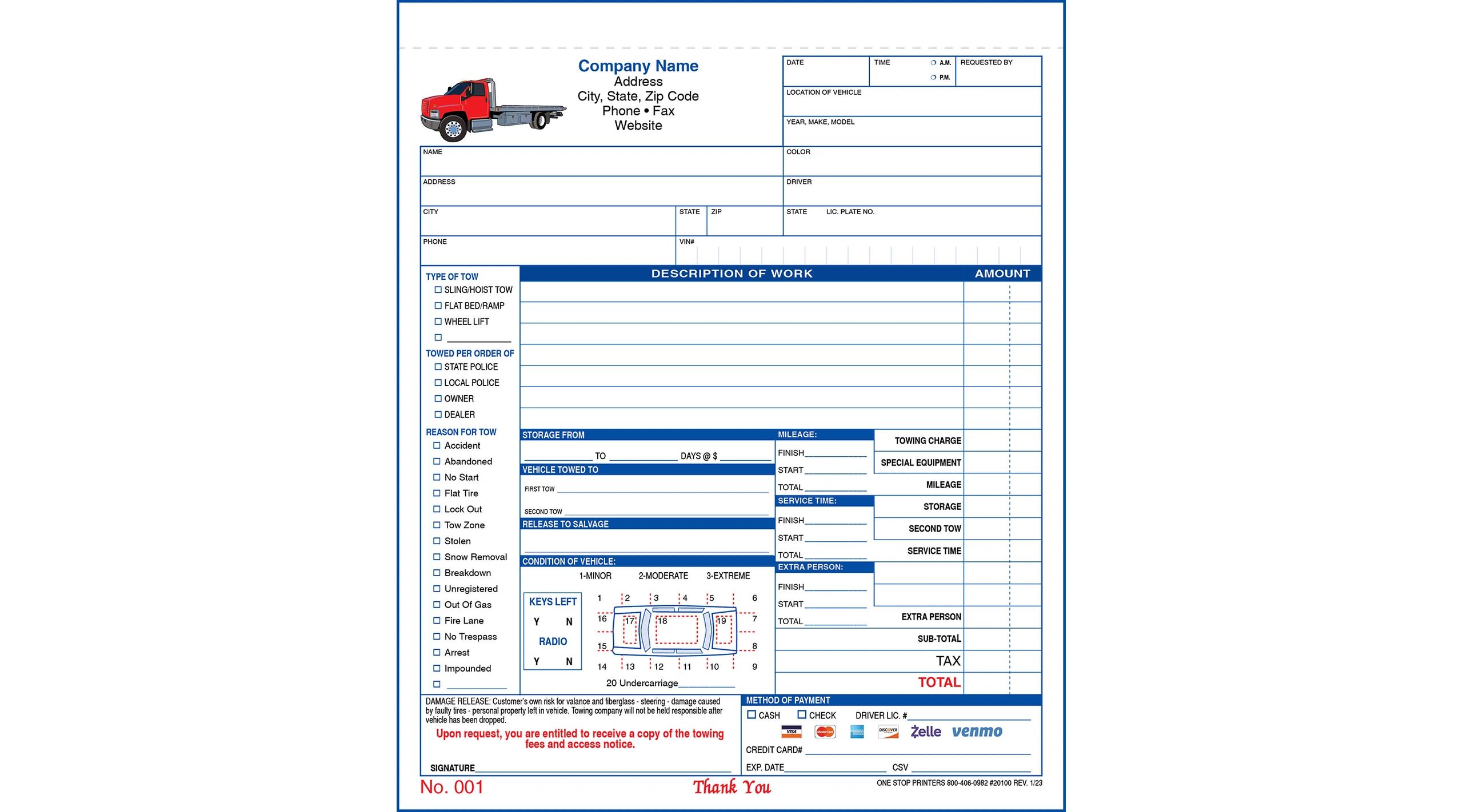 All-Inclusive Towing Invoice and Receipt