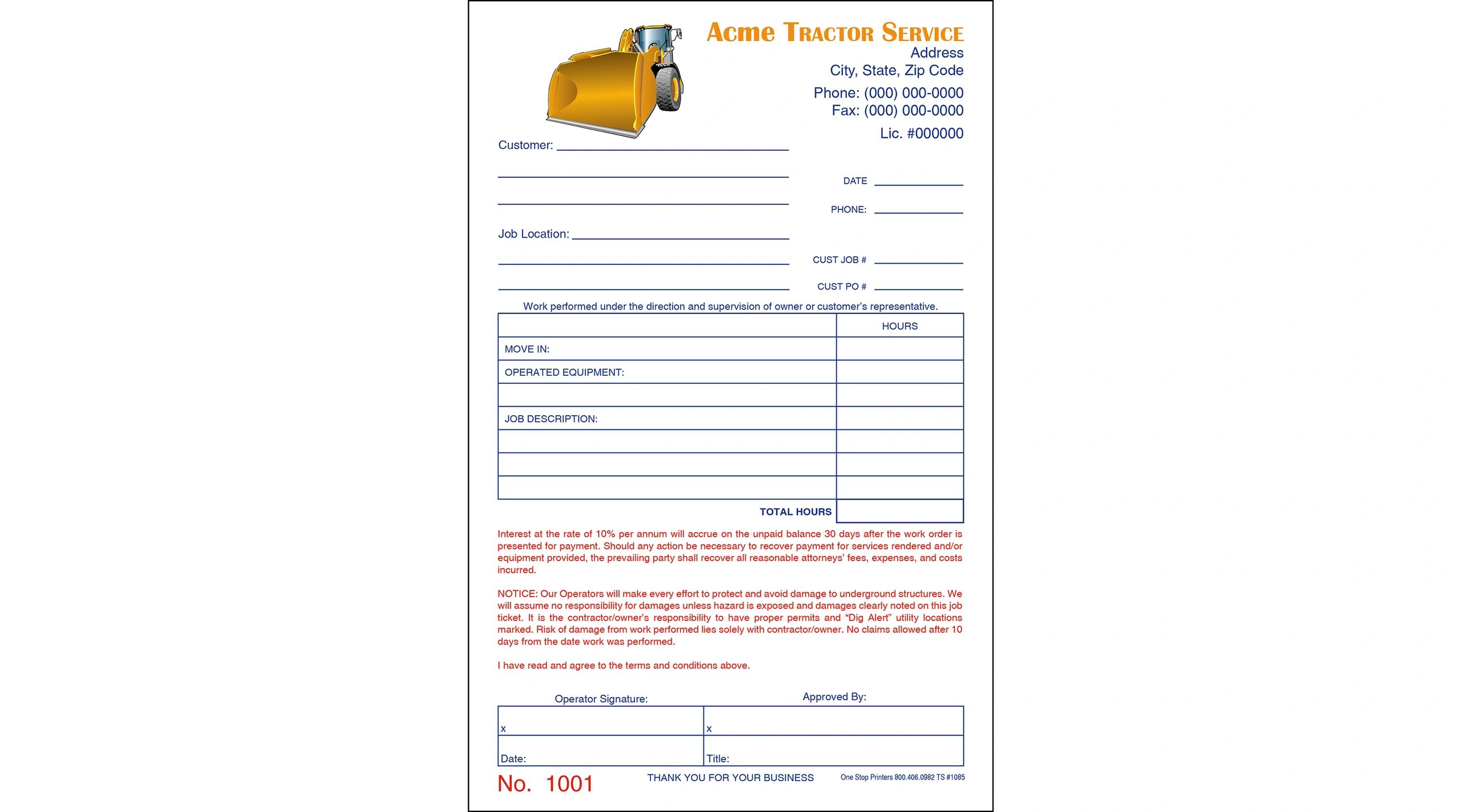 Tractor Service Work Order