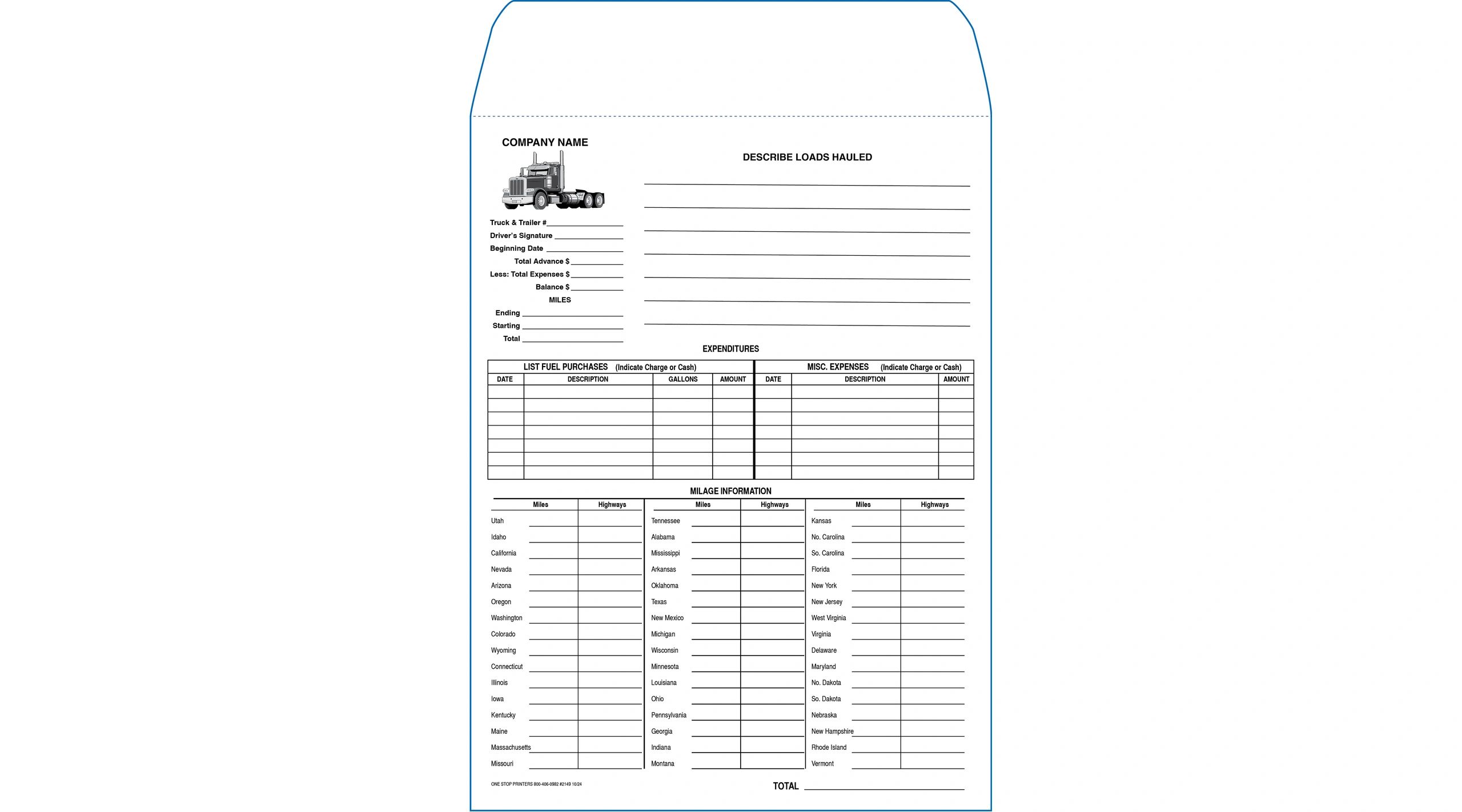 Truck Driver’s Expense Report Envelope