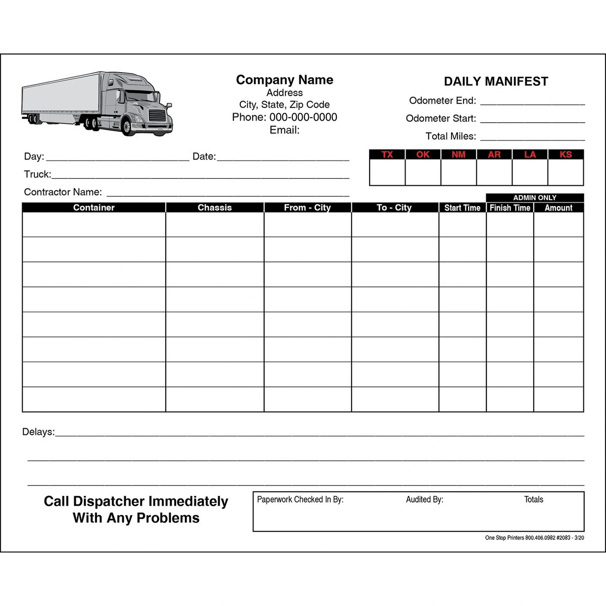 Truck Driver’s Daily Pay Sheet #2083