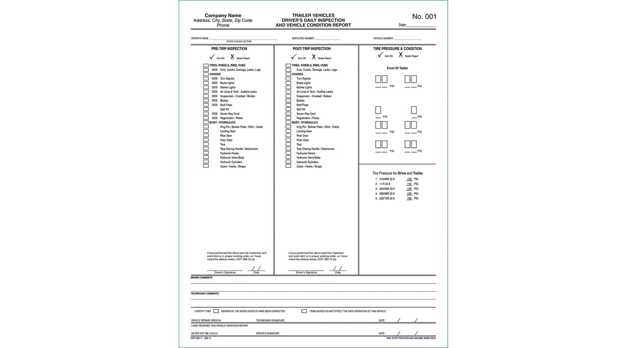 Printable Trailer Inspection Form Template Free Printable Vehicle