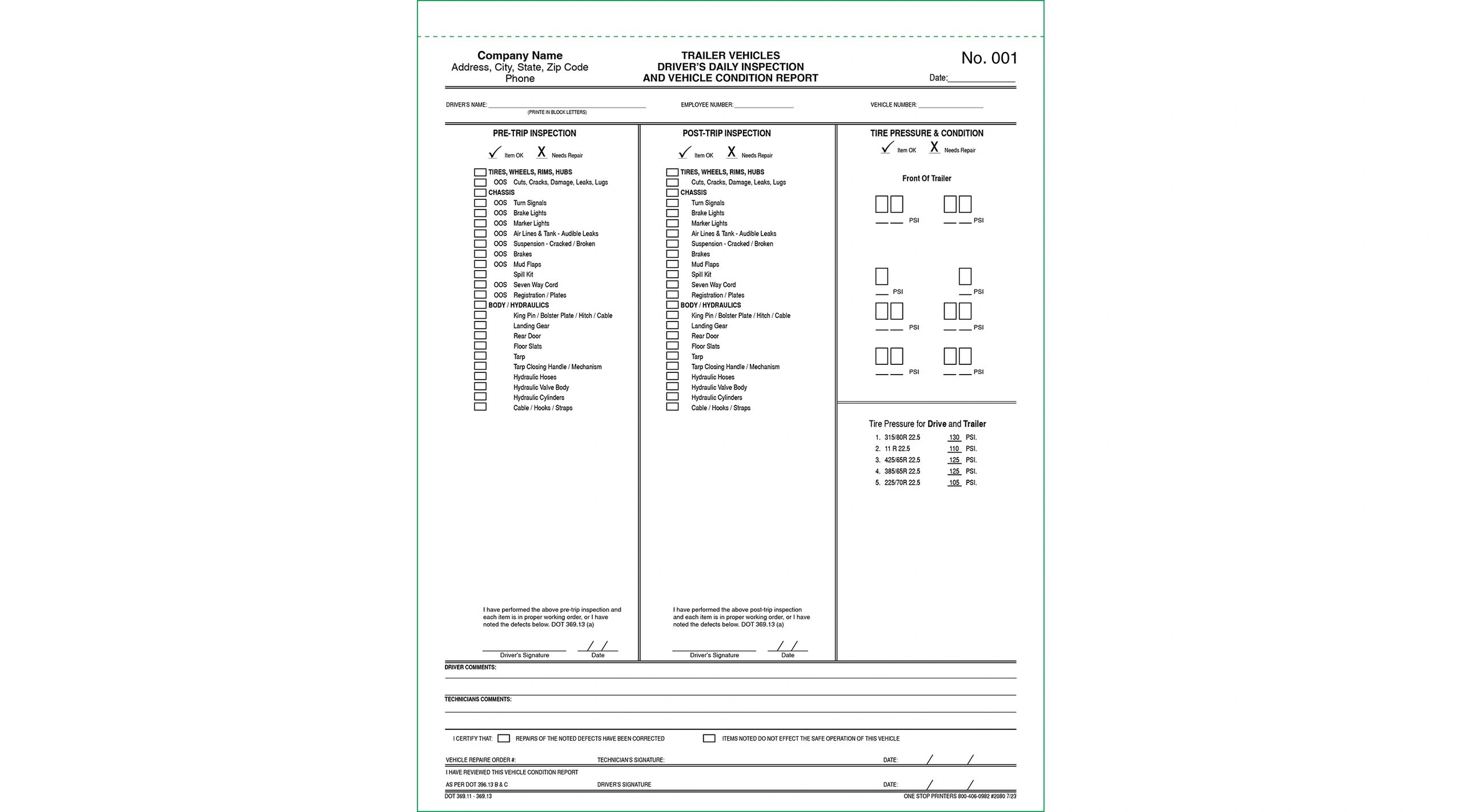 Trailer Vehicles Daily Inspection Reports