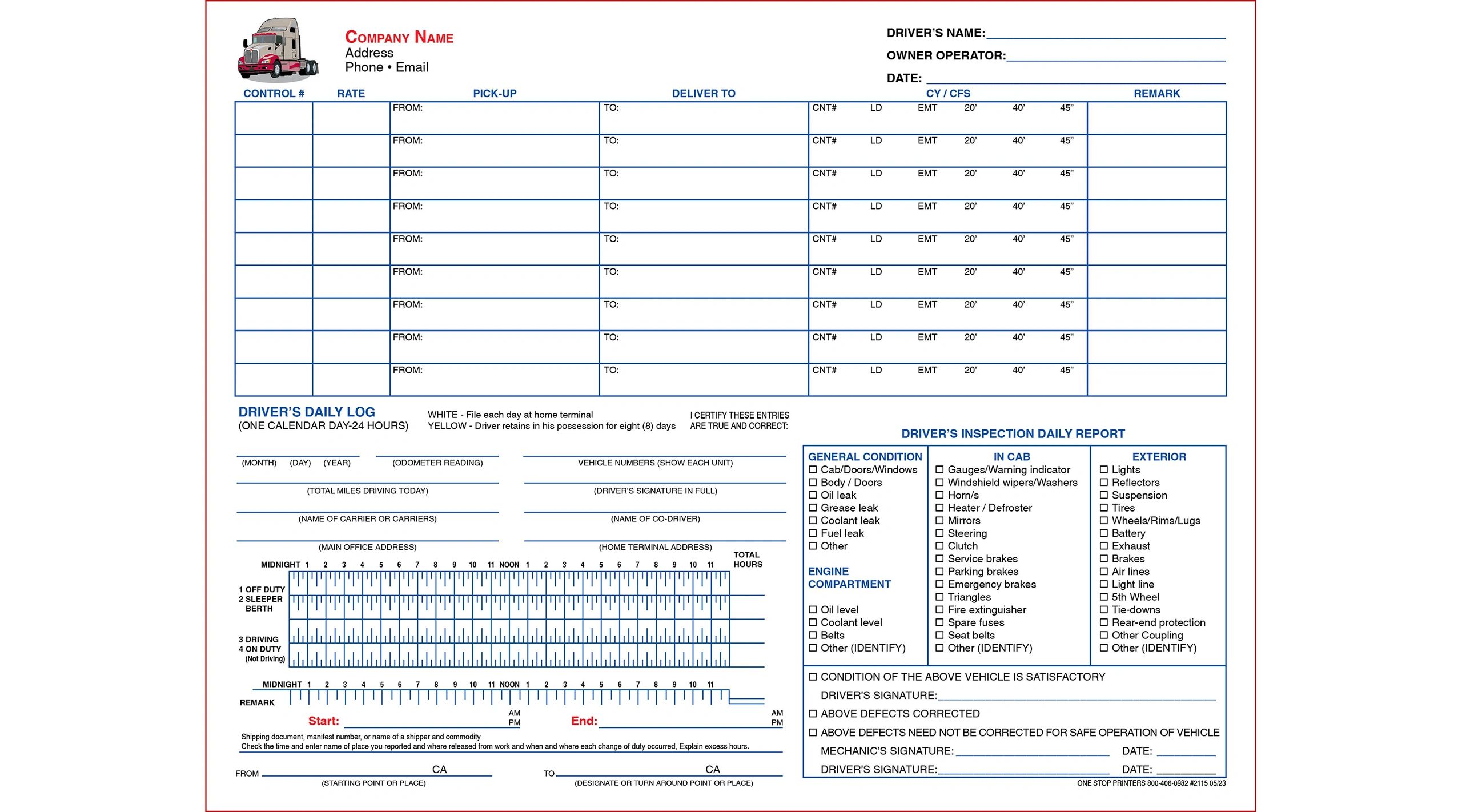 Container Truck Manifest and Trip Sheet