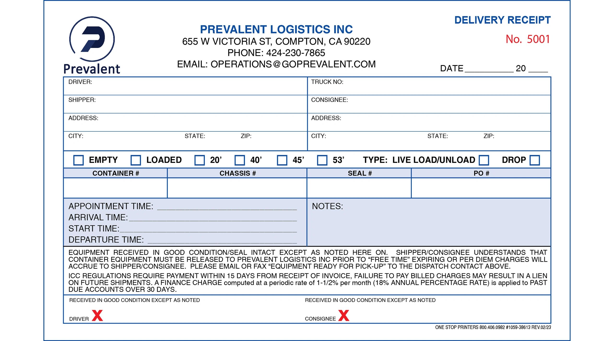 Trucking Delivery Receipt and Proof of Delivery