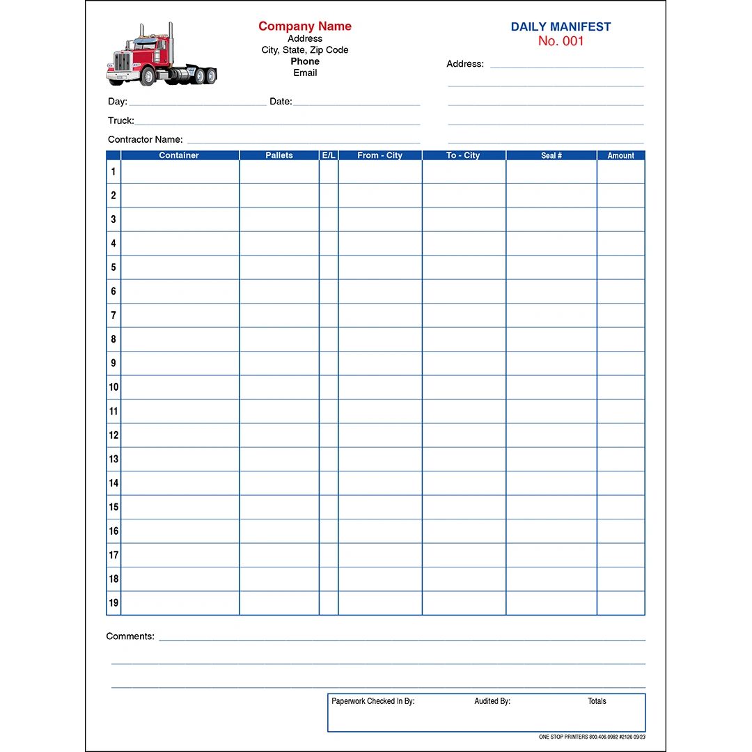 Daily Manifest and Trip Sheet #2126