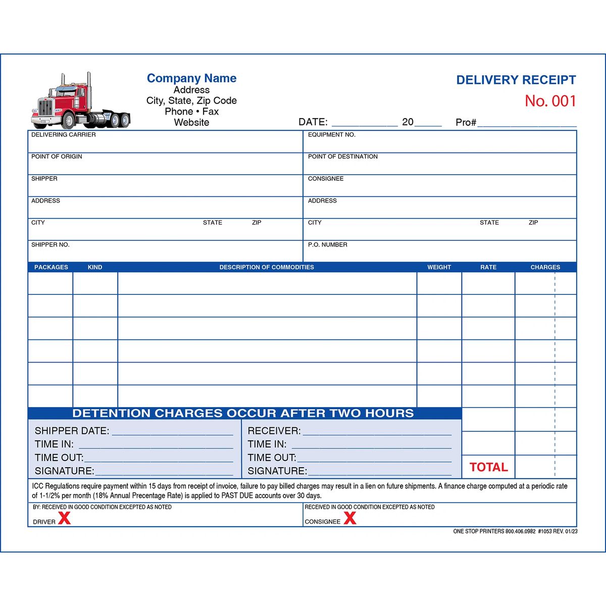 Trucking Delivery Receipt #1053