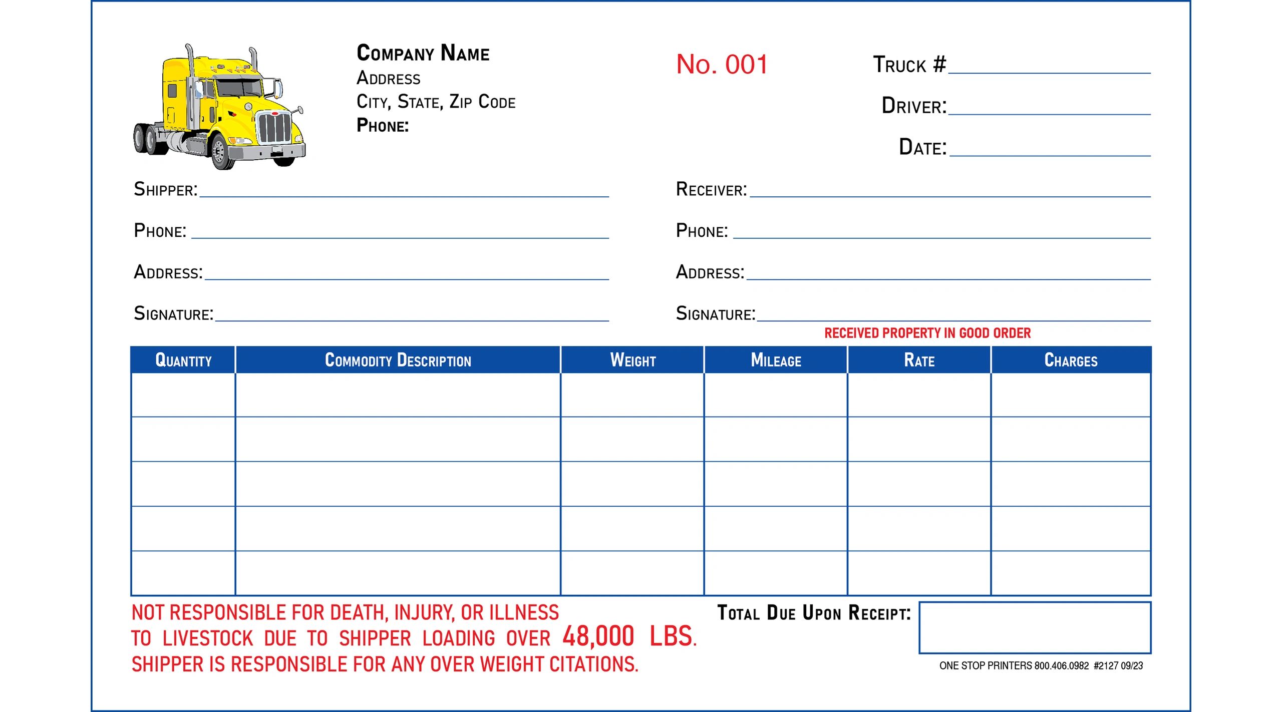 Livestock Delivery Receipt