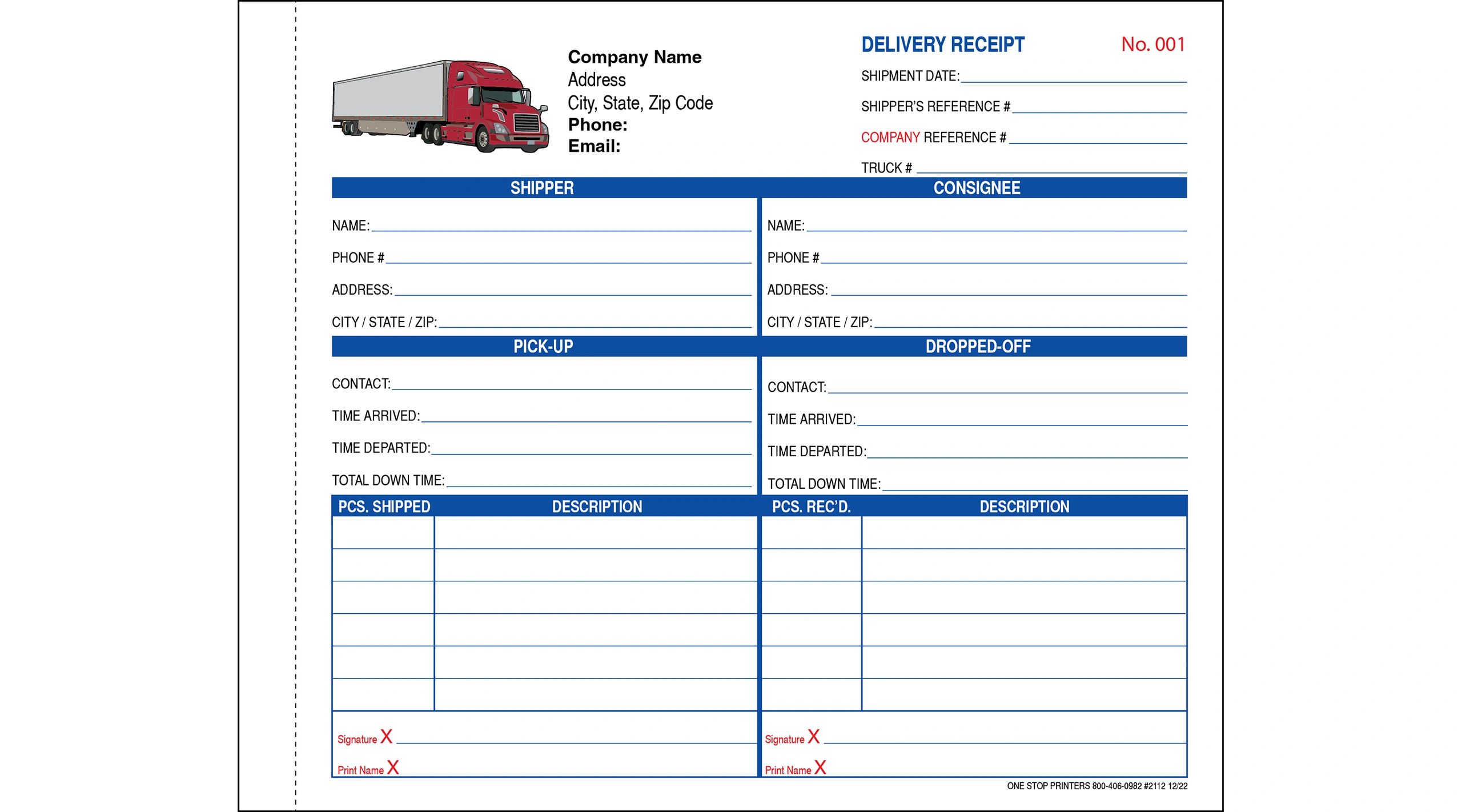 Truck Package Delivery Receipt