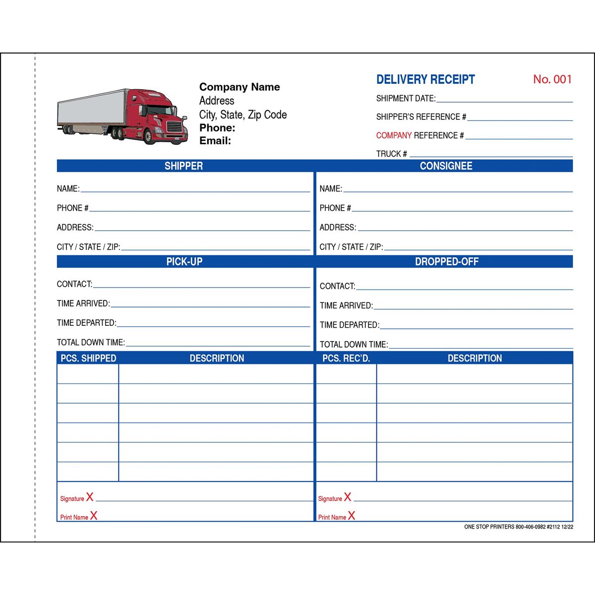 Trucking Package Pallet Delivery Receipt #2112