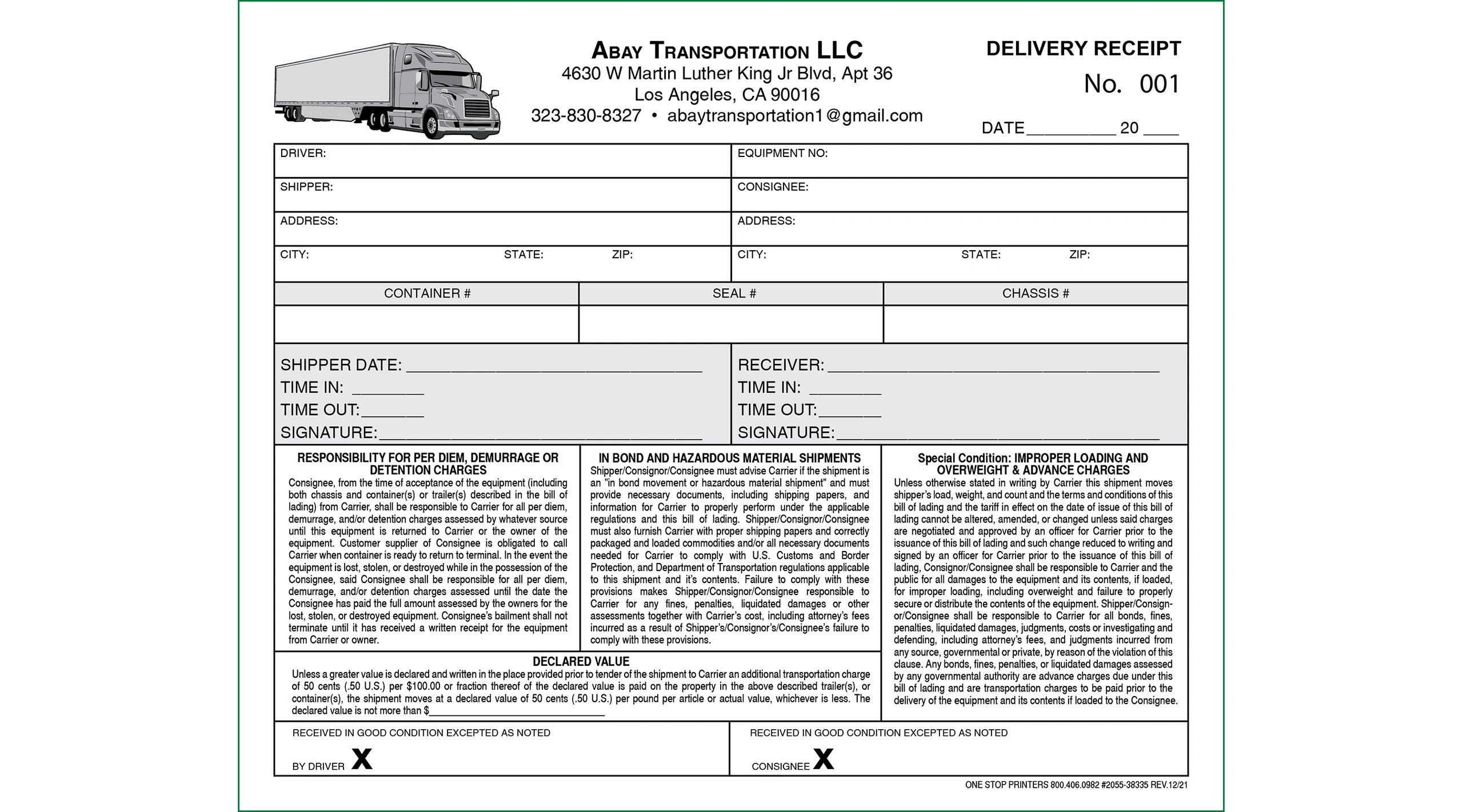 Container Proof of Delivery and Delivery Receipt
