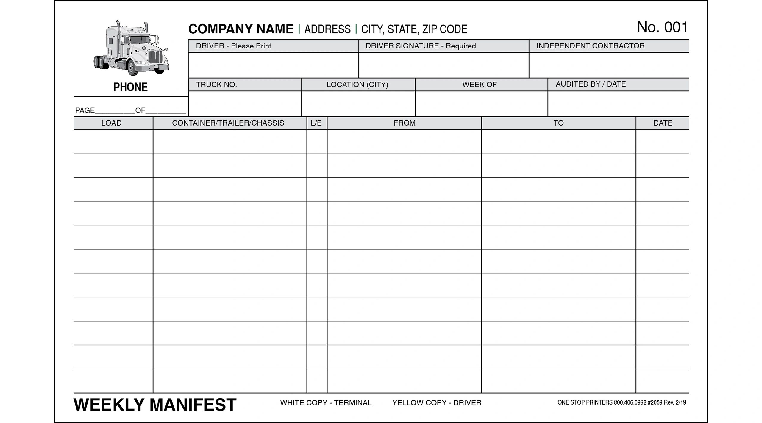 Truck Driver’s Weekly Manifest