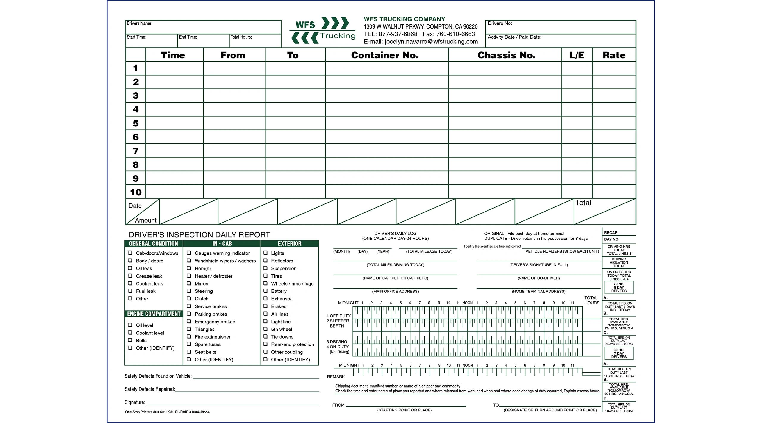 Trip Sheet, Manifest and Truck Driver’s Log