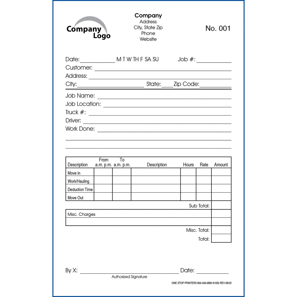 Water Truck Invoice #1052