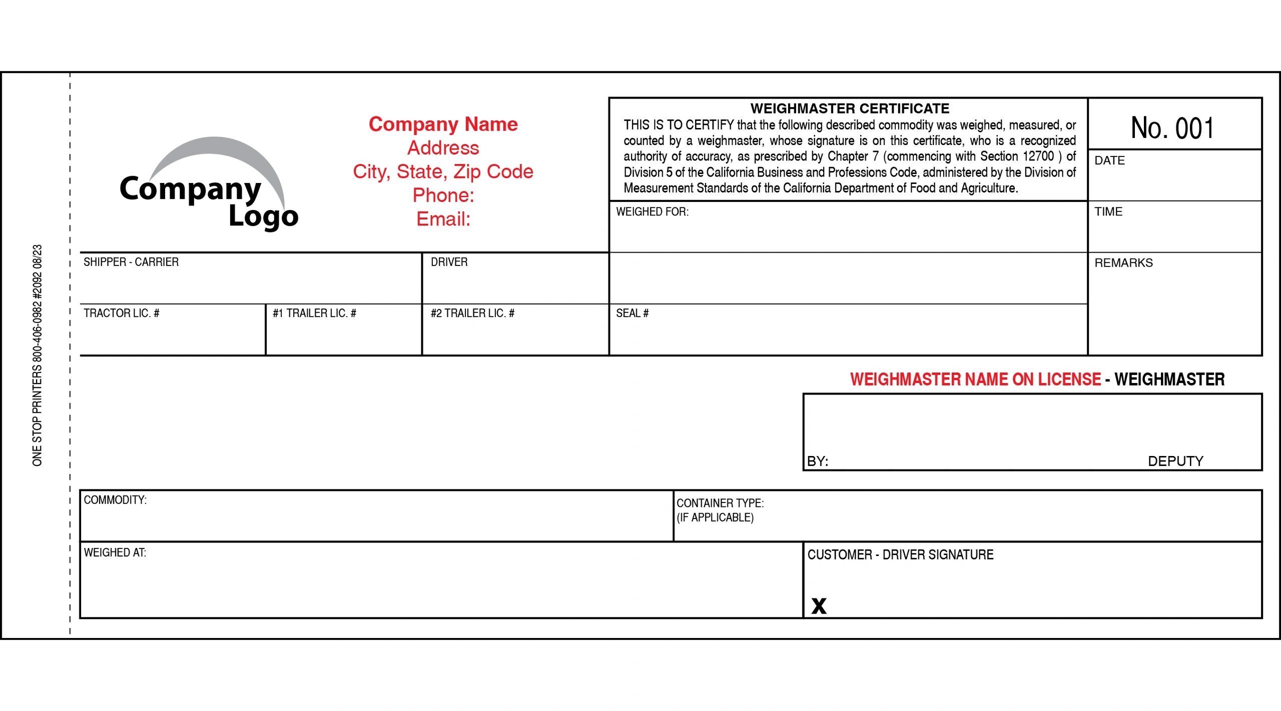 California Nut Growers Weighmaster Certificate