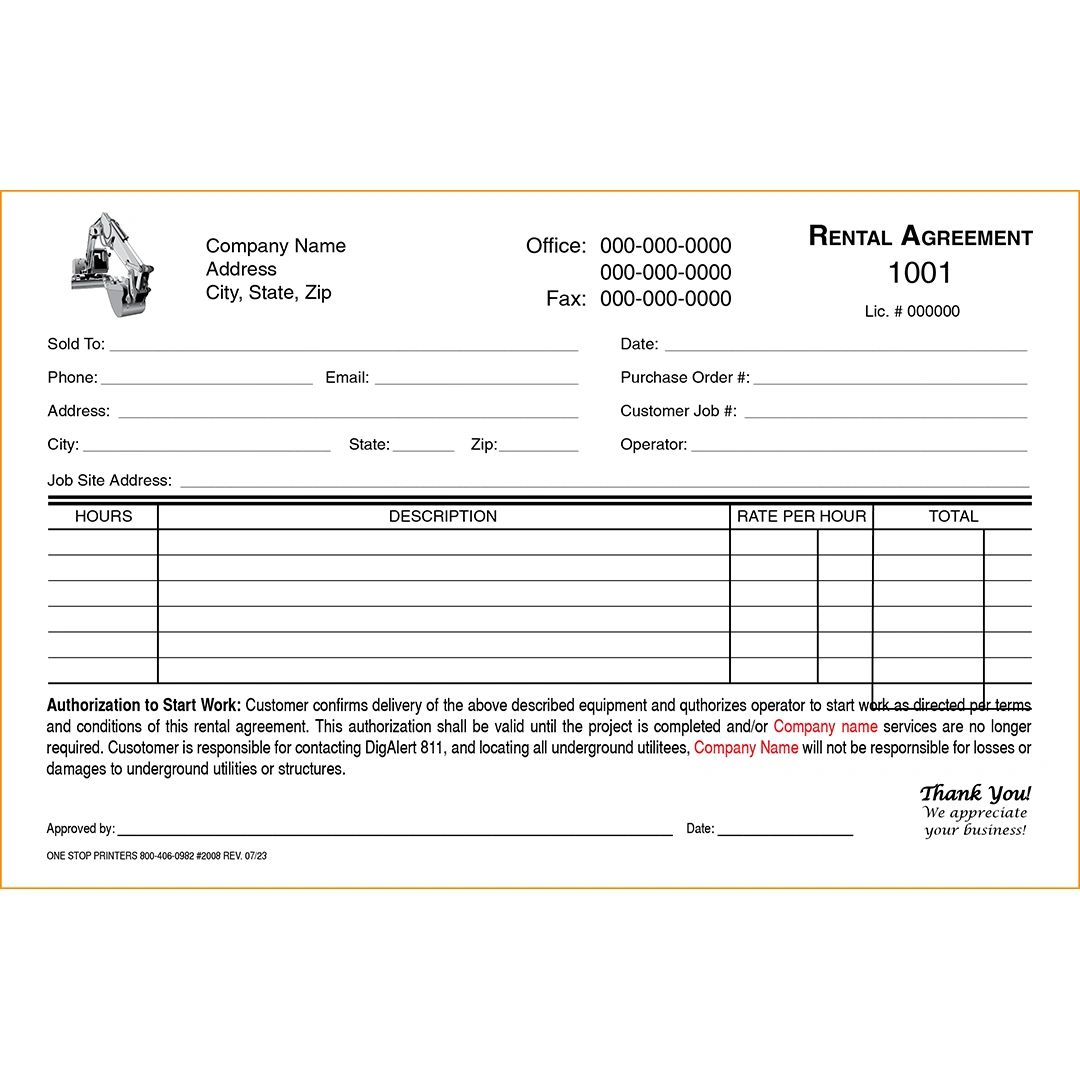 Backhoe Rental Agreement #2008
