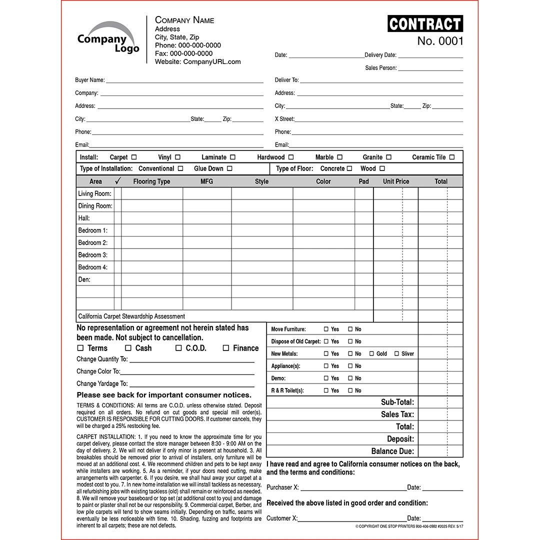 Carpet and Tile Store Installation Contract #2025