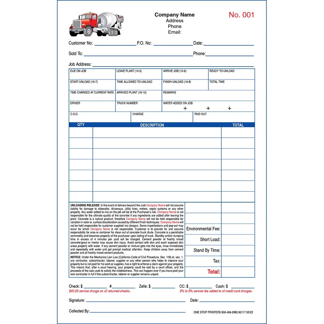 Concrete Delivery Invoice #2117