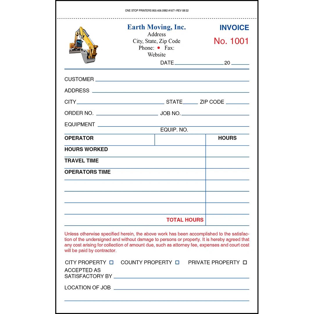 Earth Moving Invoice and Work Order #1071