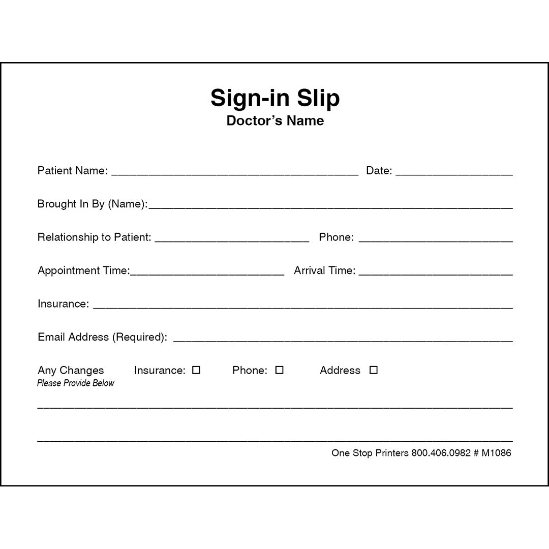 Medical Sign-in Slips #1086