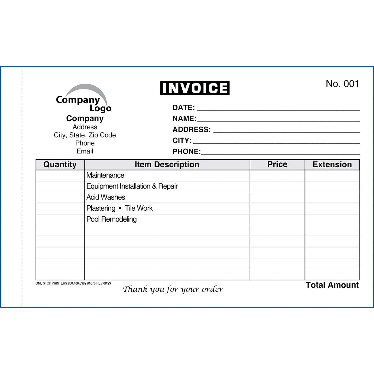 Swimming Pool Service Invoice #1070