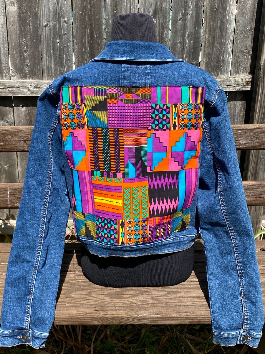 Purple Kente Patch Jean Jacket