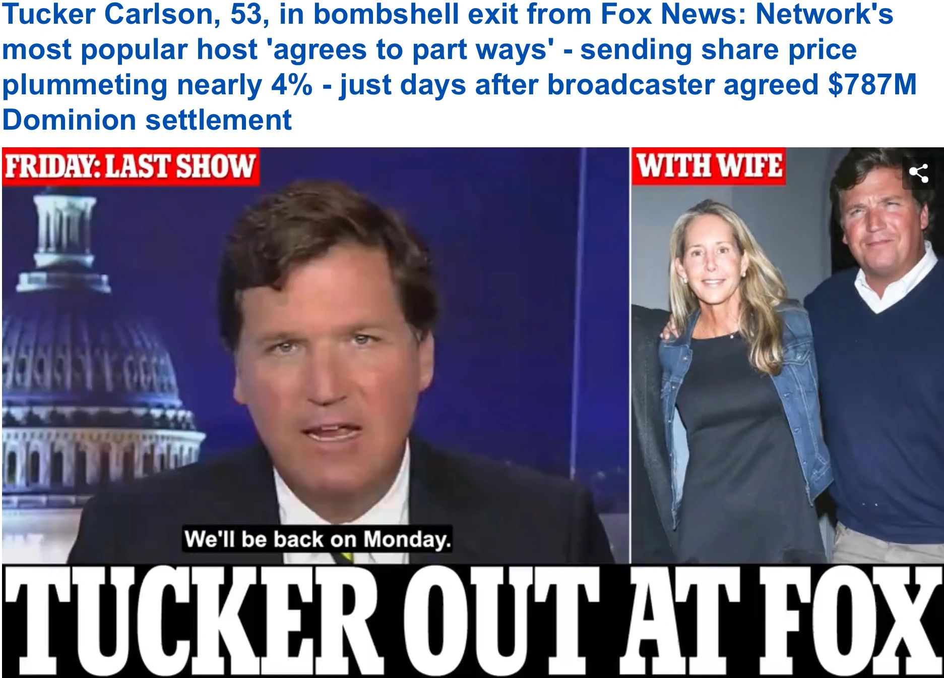 Tucker OUT at Fox News