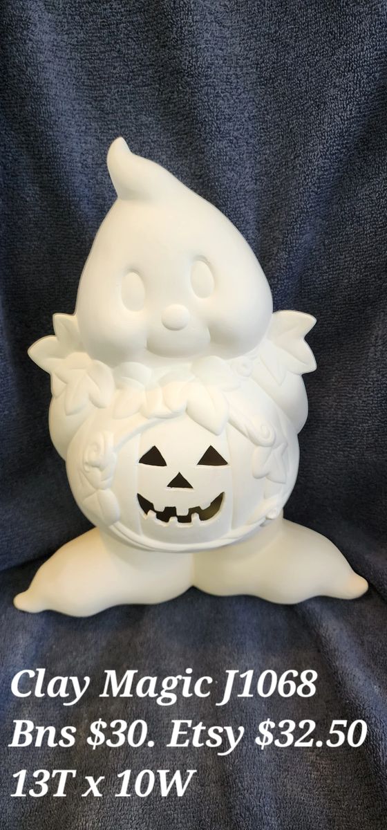 Clay Magic J1068 Ghost with Pumpkin Belly - Bisque (Ready to Paint)