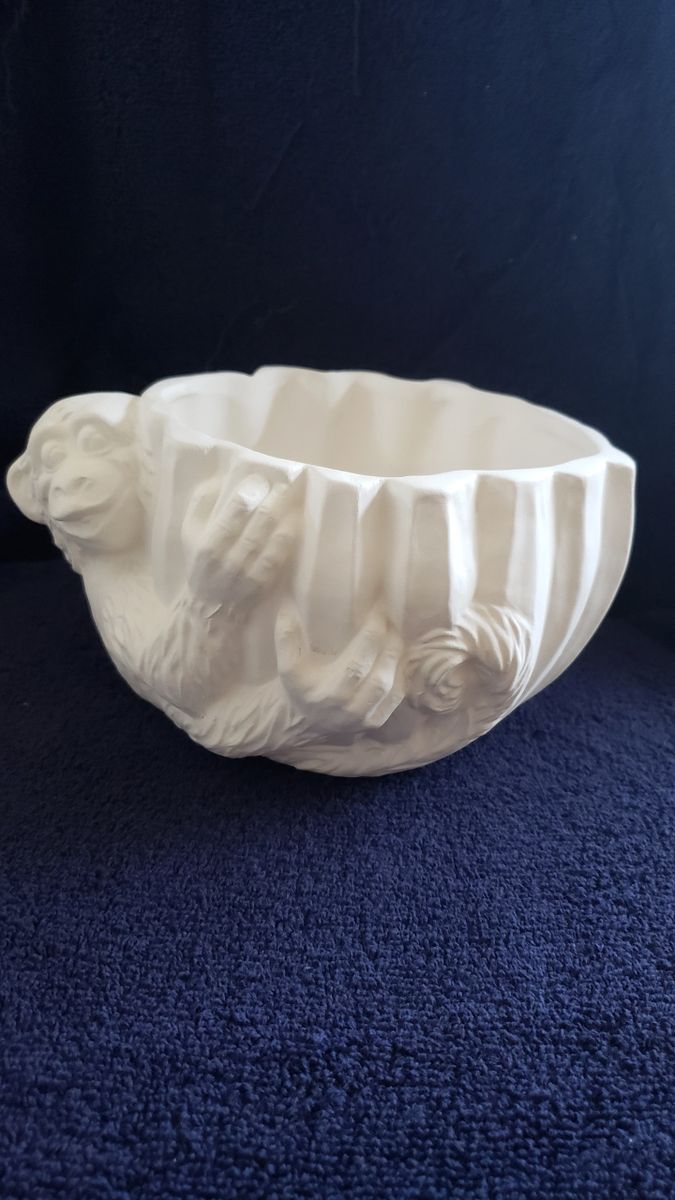 Macky 256 Banana Planter with Monkey Hanging Around - Bisque (Ready to ...