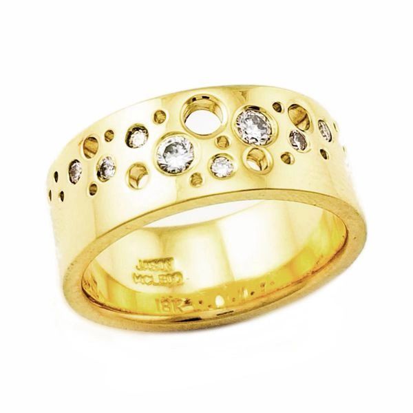 14k Gold Bubble Ring with Flush set Diamonds