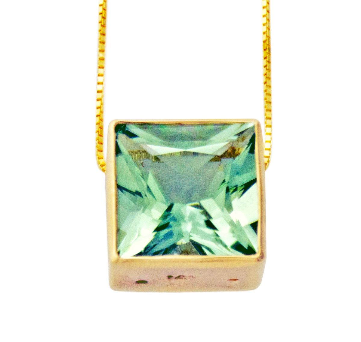14k Bubble Capsule Pendant with Princess Cut Prasiolite