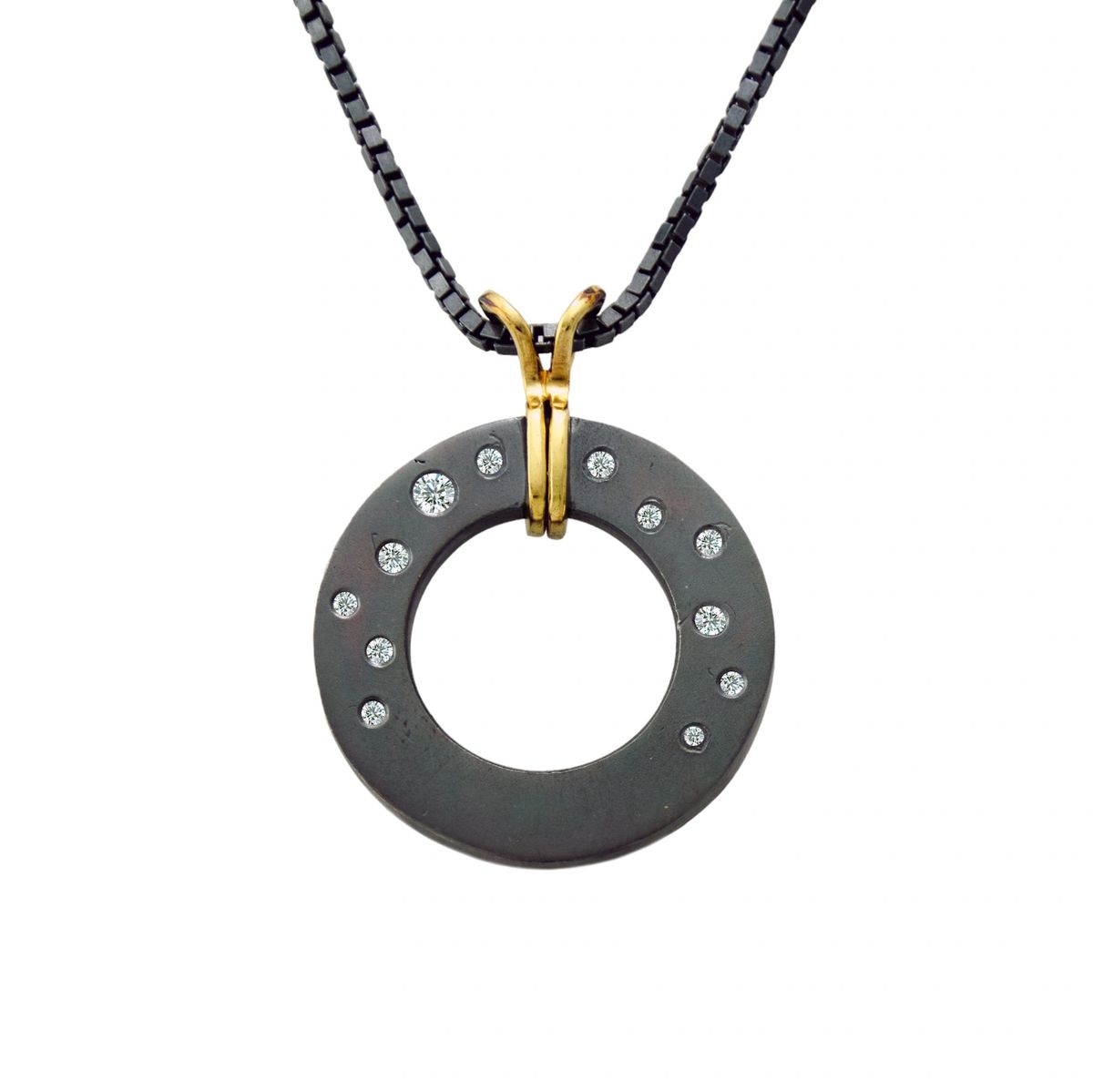 Oxidized Magnet Pendant with Diamonds