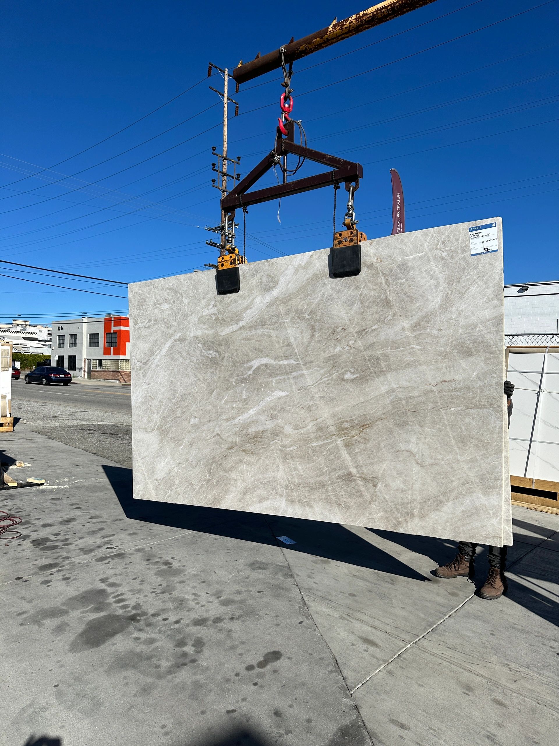 Taj Mahal Quartzite Slabs light shade at The Royal Stone Yard