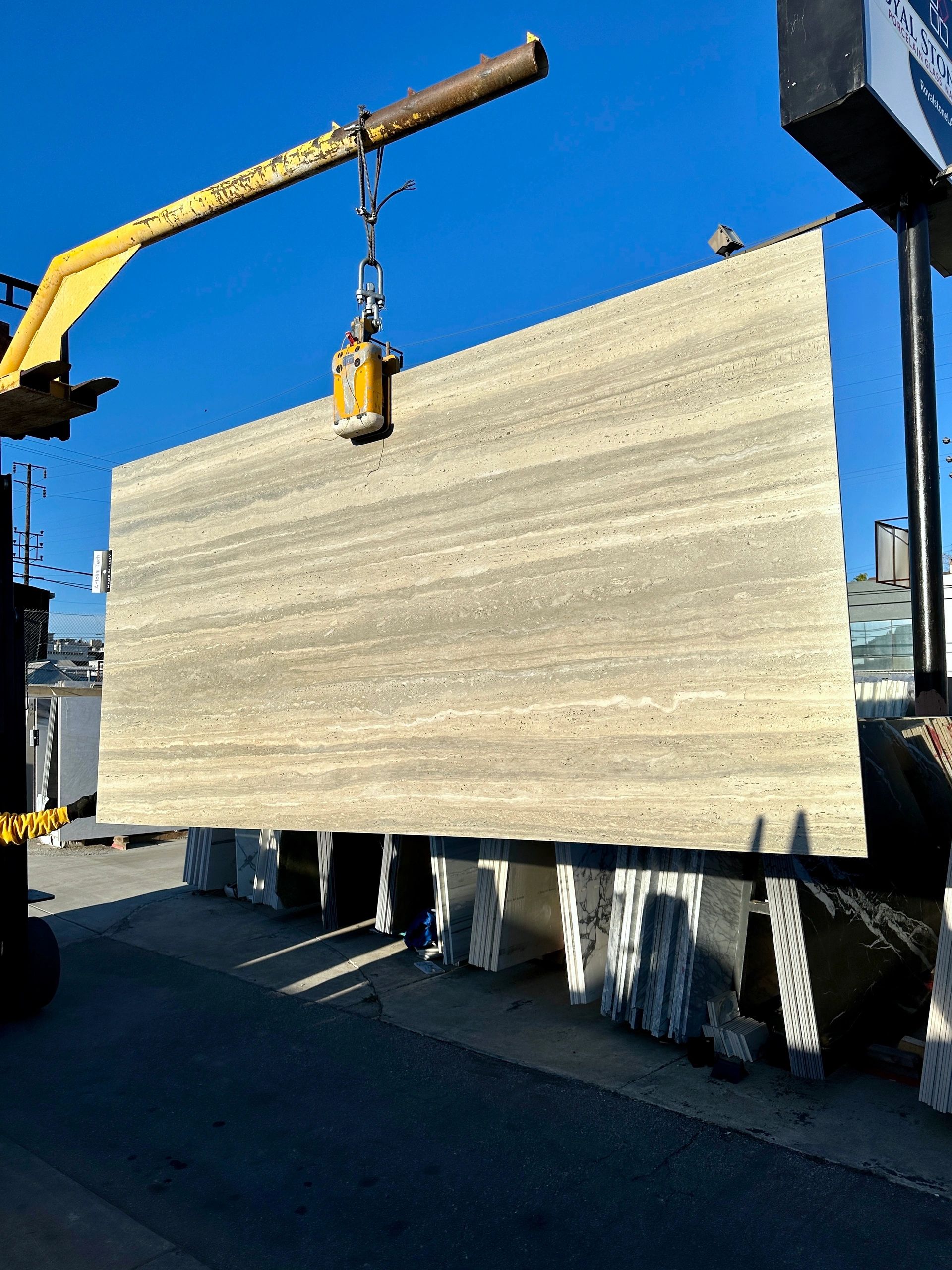 Antolini Tech Porcelain Slab Silver Travertine Linear Ocean Blue