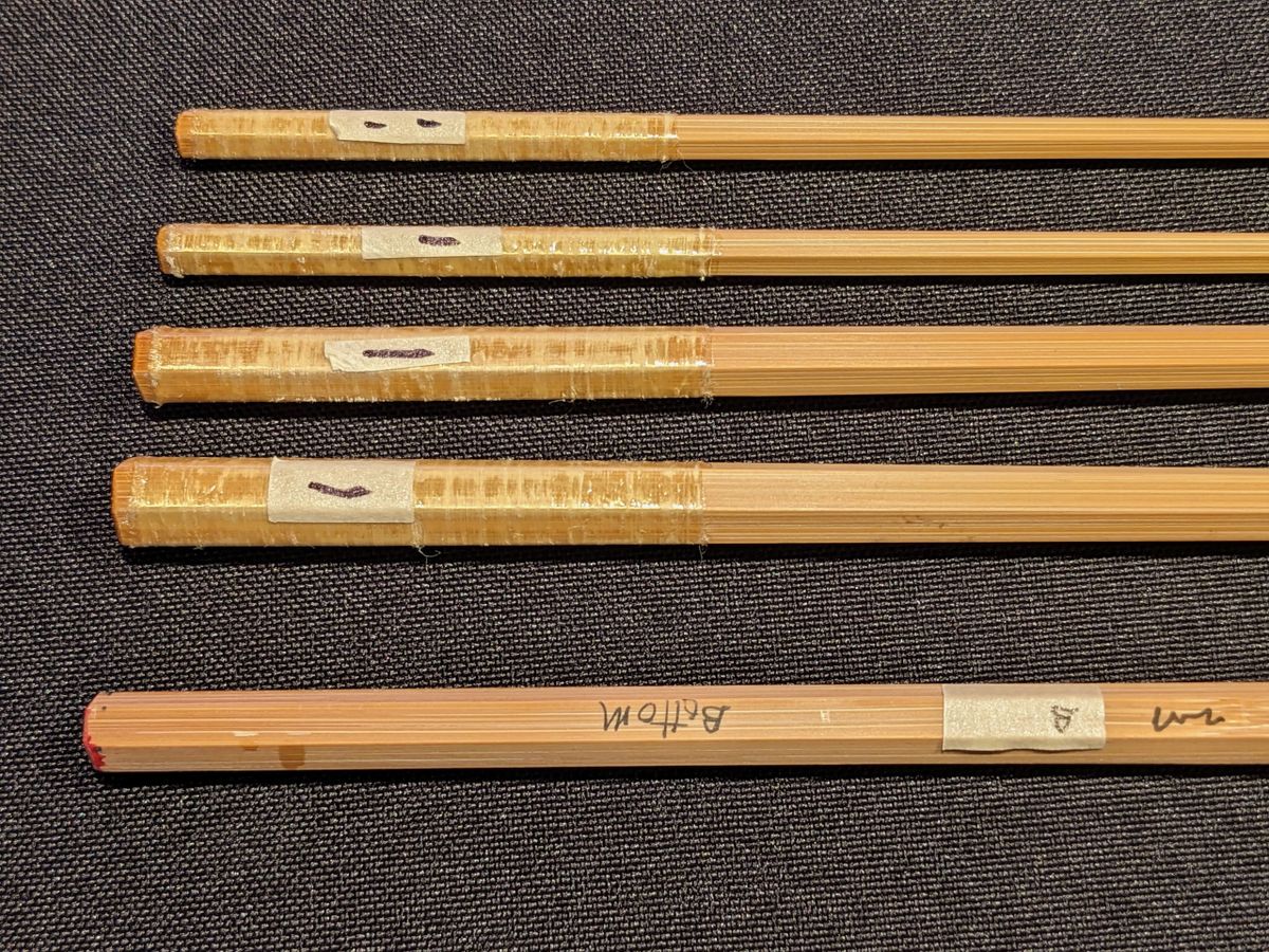 4-piece hollow bamboo fly rod blank made with bamboo ferrules.
