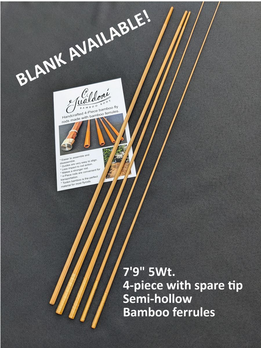 4-piece hollow bamboo fly rod blank made with bamboo ferrules.