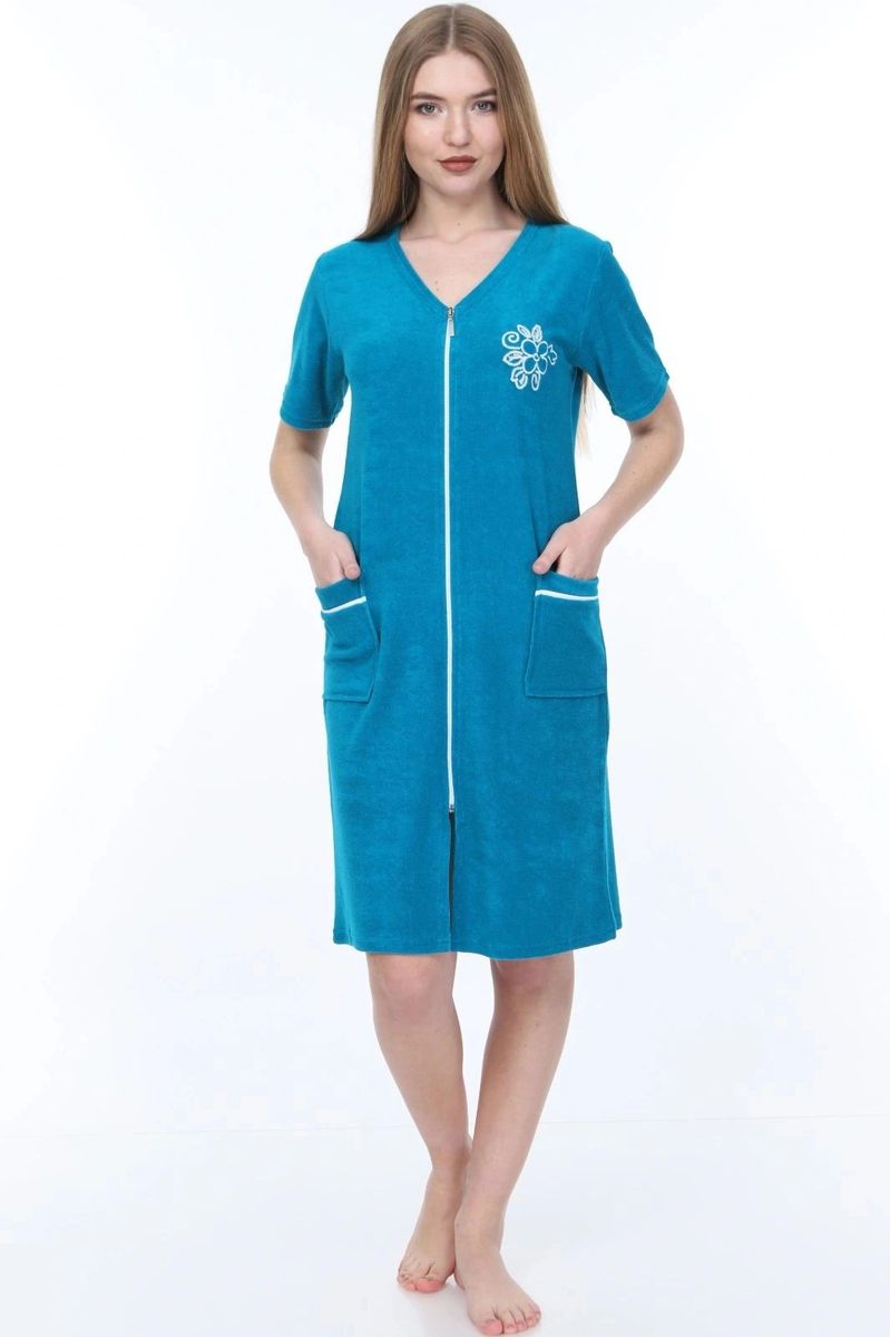 Women's Terry Cotton Zipper Front Short Sleeve Two Pocket Robe ...