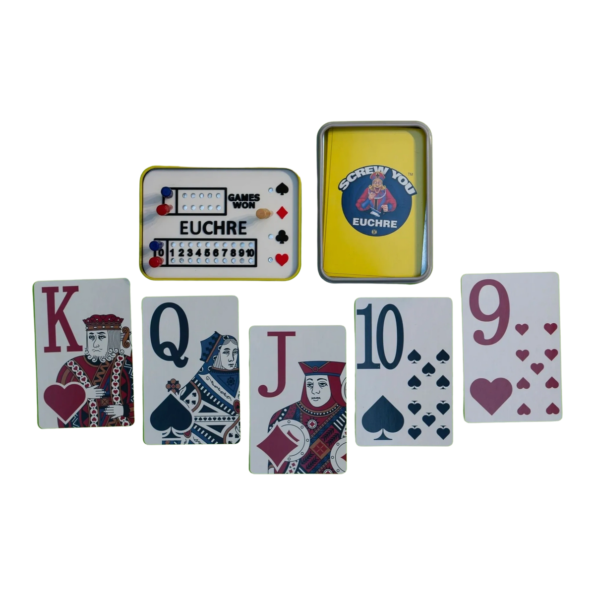 EUCHRE Game Set - Playing Cards, Scoreboard and Scoring Pegs