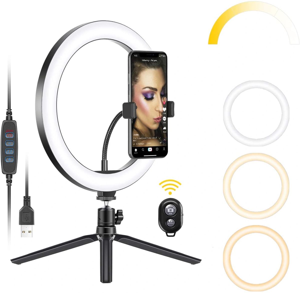10-inch USB LED Ring Light with Tripod Stand, 3 Light Modes/10 ...