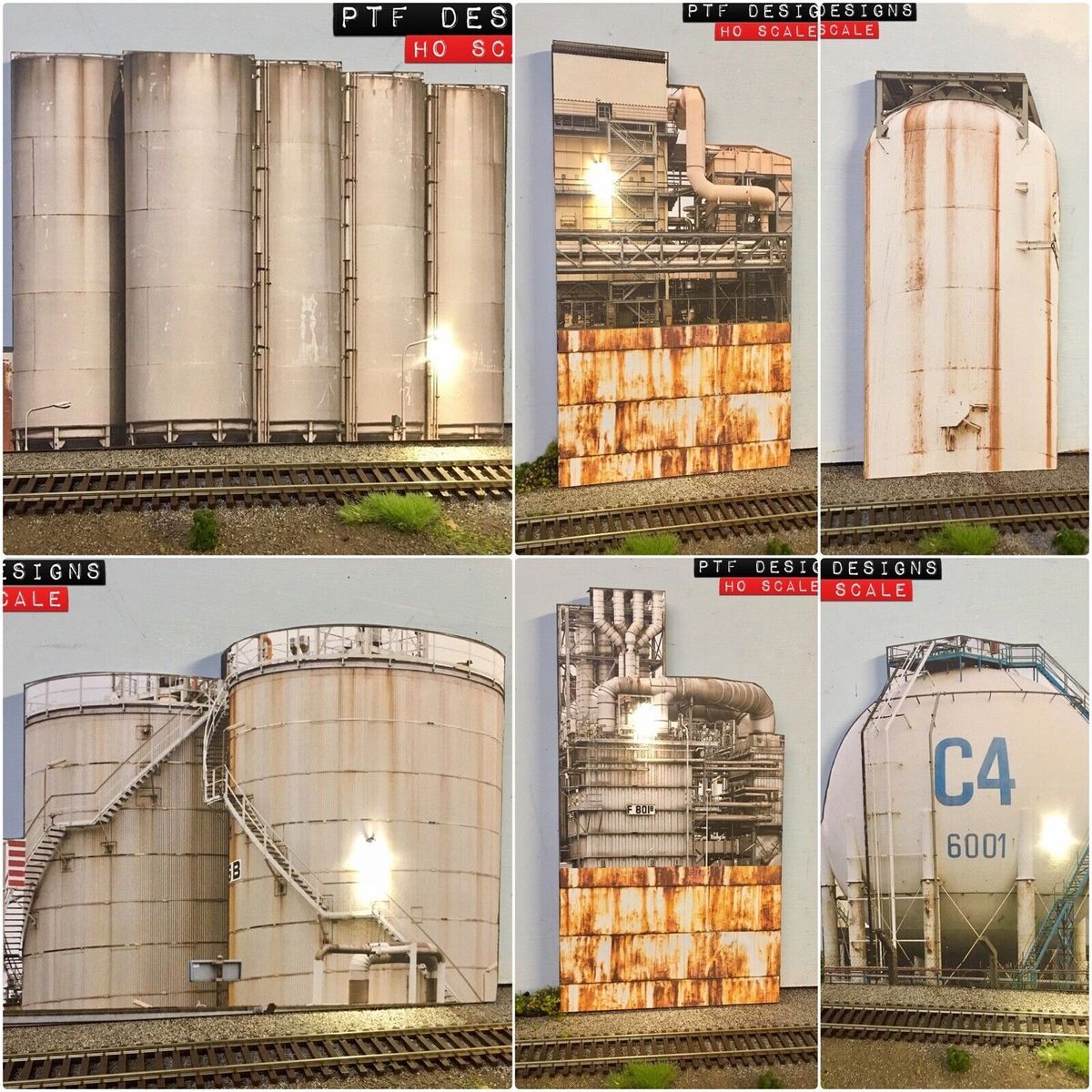 HO Scale Tank & Oil Related Buildings (Set of 6) - Building Flats