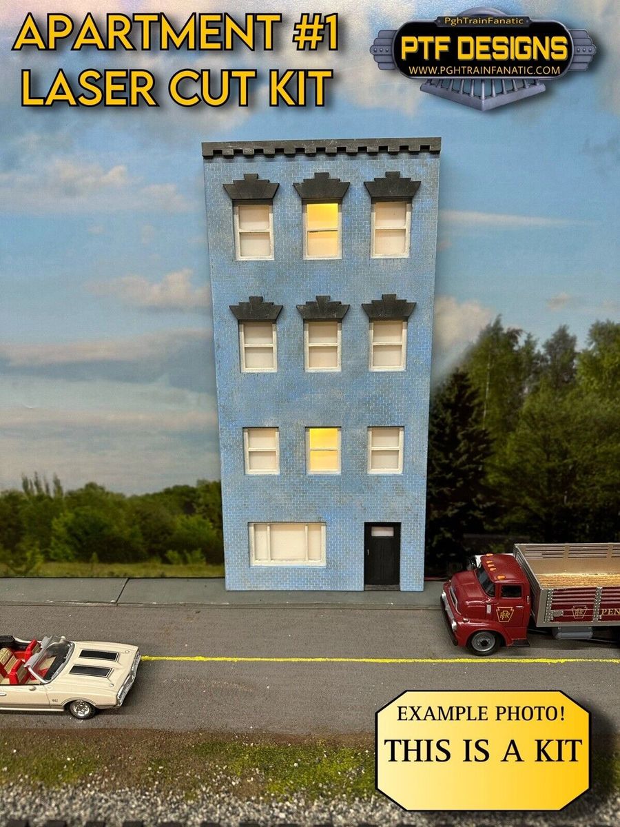 O Scale Laser Cut Kit -APARTMENT #1 - Building Front/Shadow Box