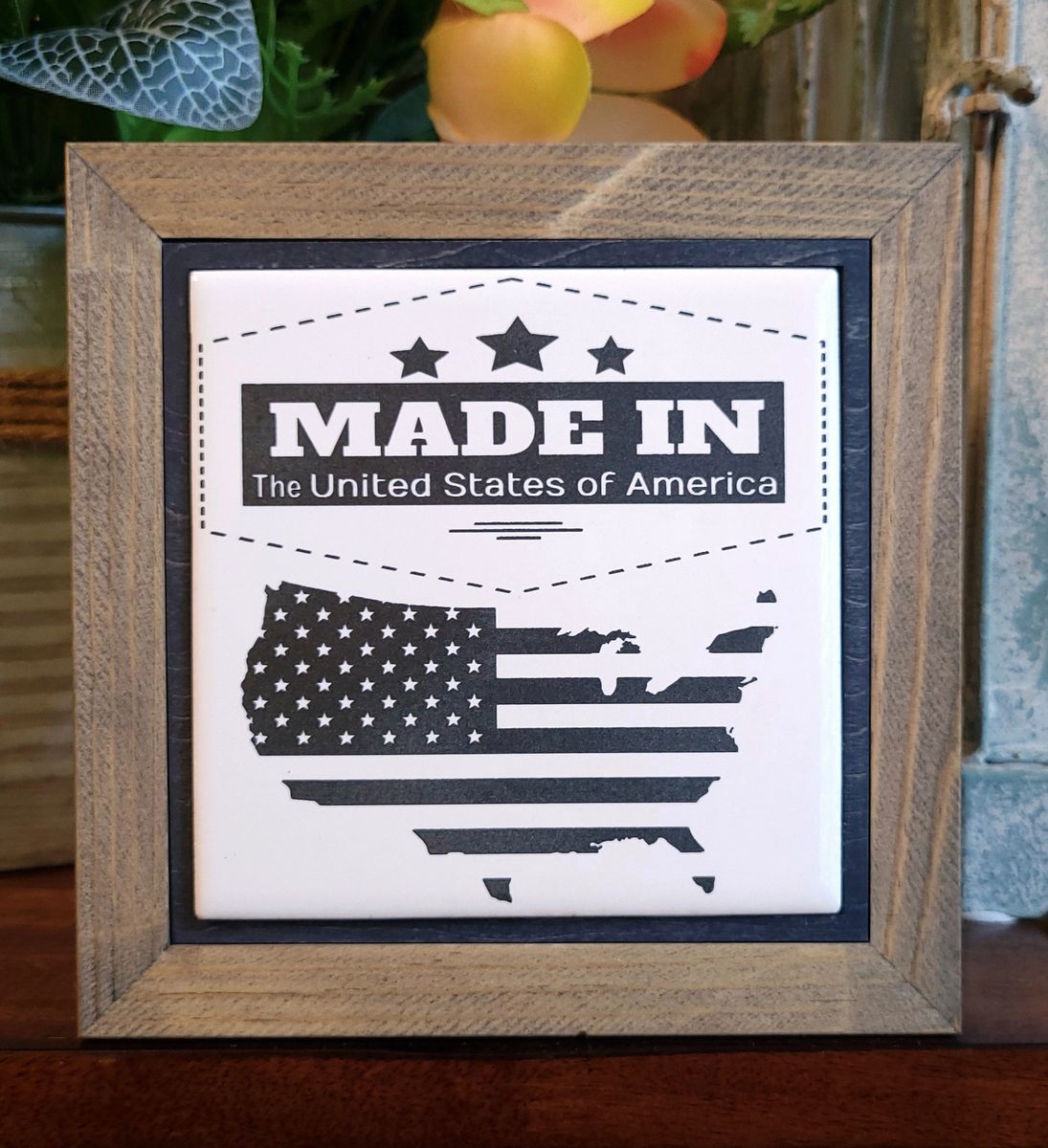 6 Inch Wood Frame - Ceramic Tile Frame Home Decor Patriotic Gift ...