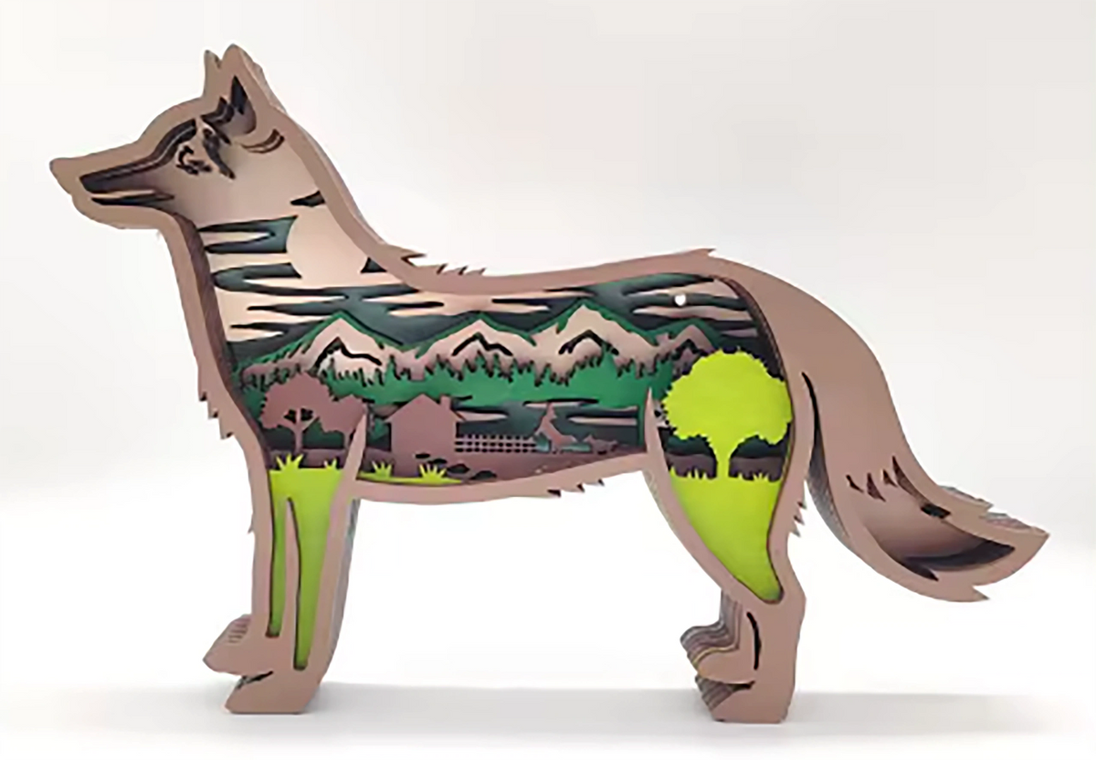 Wooden Home Decor Dog/Wolf 3D LED Light with Mountains and Trees LED ...
