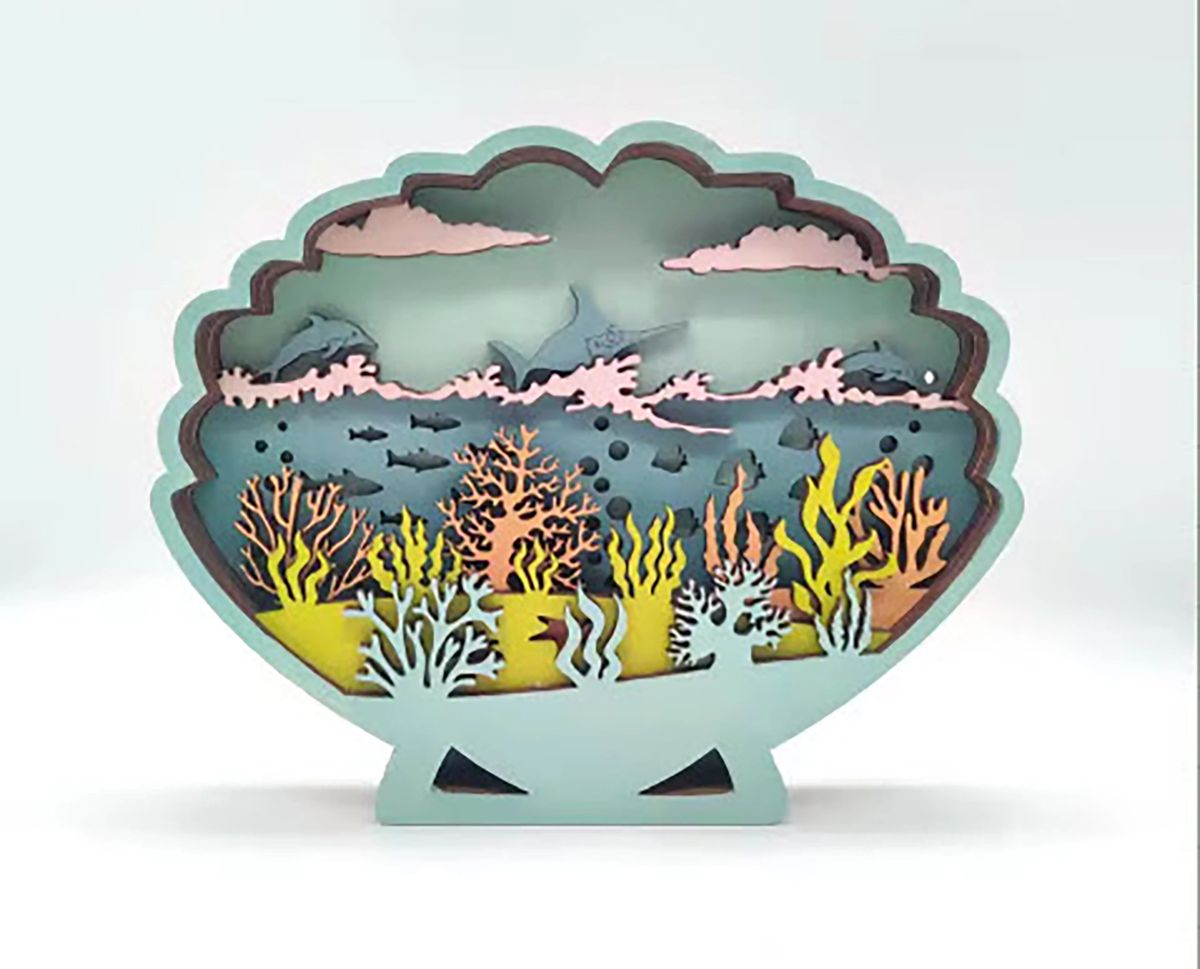 Wooden (3D) Scallop Oyster Sea Animal/Fish LED Night Light for Home ...