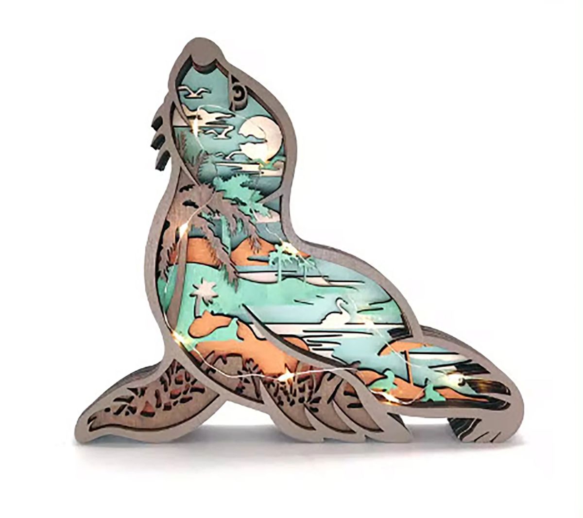 Wooden Home Decor 3D Seal Animal/Sea Lion LED Night Light for Home ...