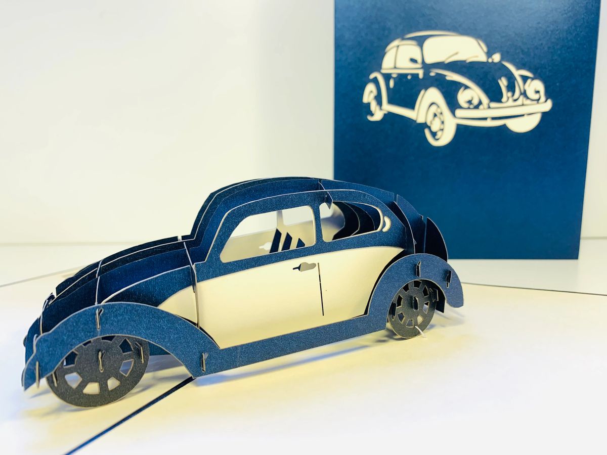 Metallic Blue Navy Vintage Car VW - 3D Pop Up Greeting Card - Perfect ...