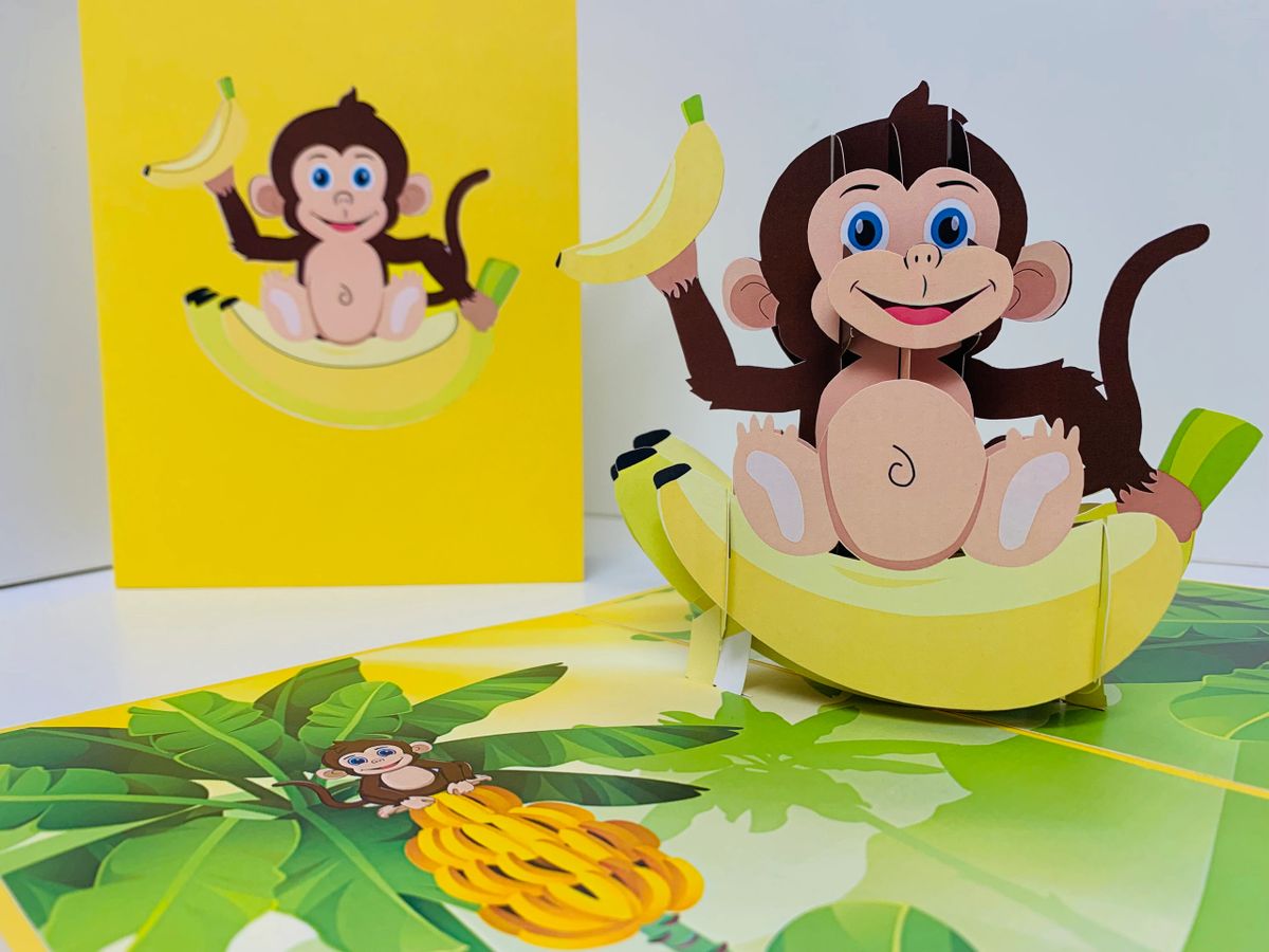 Cheeky Monkey Go Bananas 3D Pop Up Greeting Card - Perfect for Father's ...